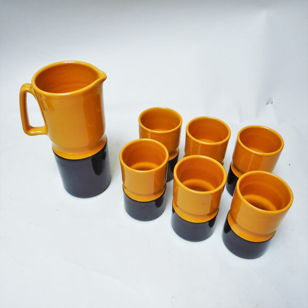 Service à orangeade en ceramique ocre et indigo Cermac Années 60 by ...